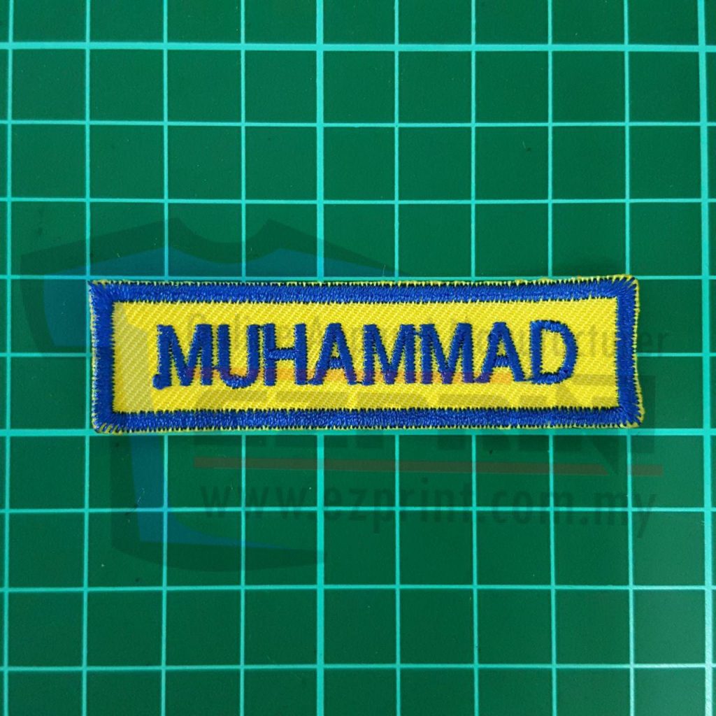 1Set 4pcs NameTag (Kain Kuning, Benang RoyalBlue) | Sulam Logo Sulam nama